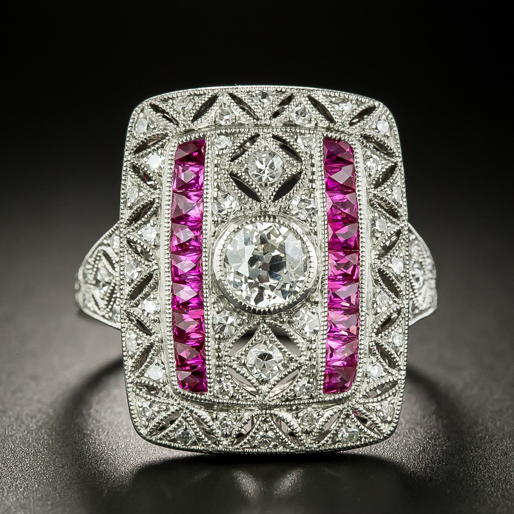 Art Deco-Style Diamond and Calibre Ruby Dinner Ring