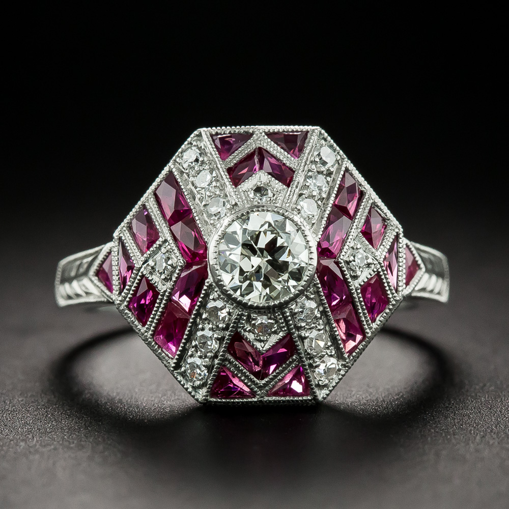 Art Deco-Style Diamond and Ruby Ring