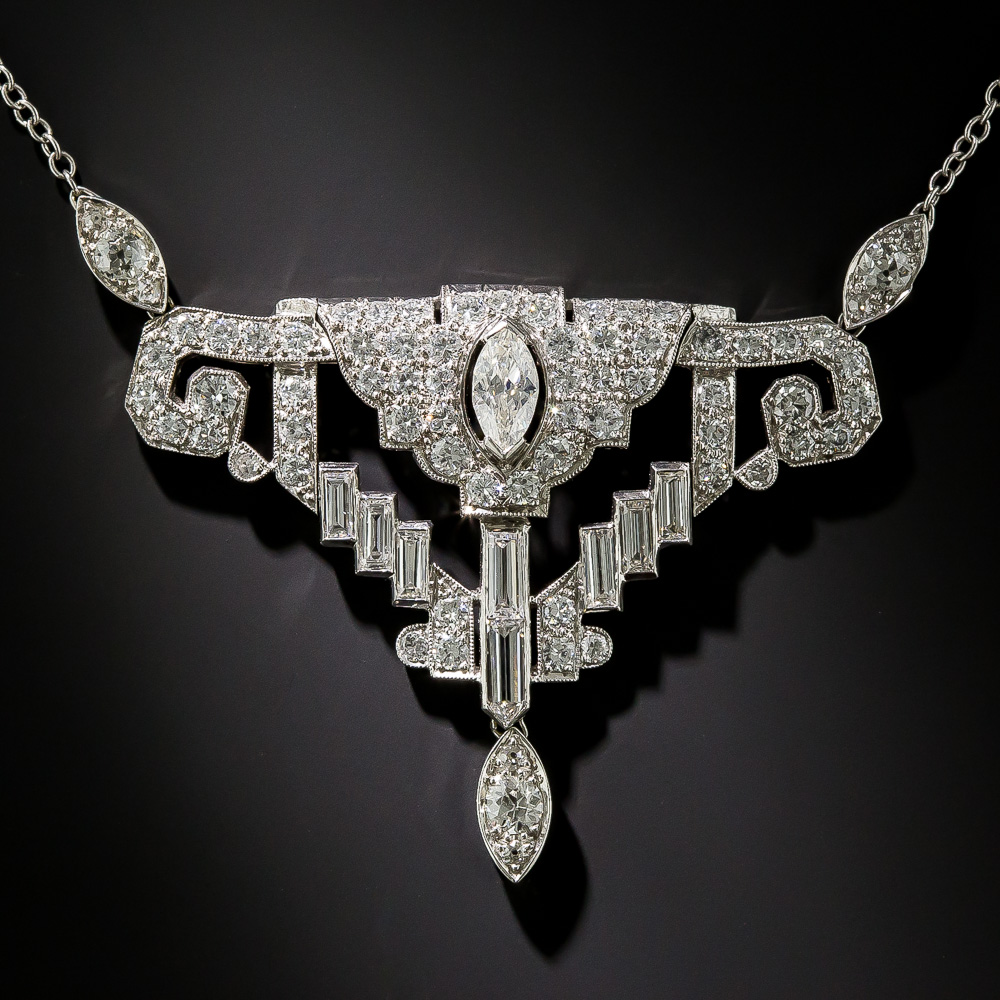 Art Deco Style Diamond Plaque Necklace
