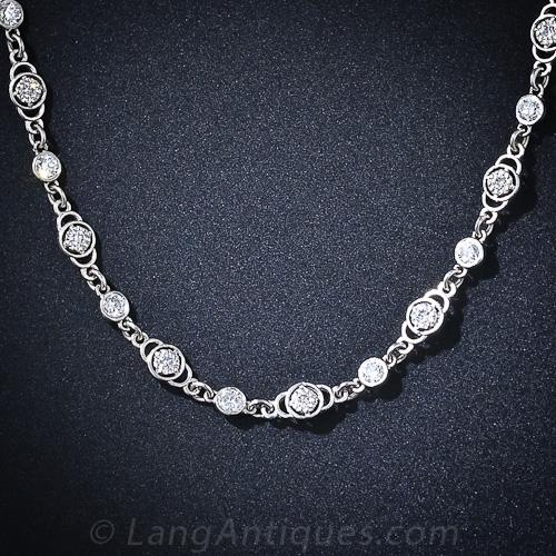 Art Deco Style Platinum Diamond Chain Necklace