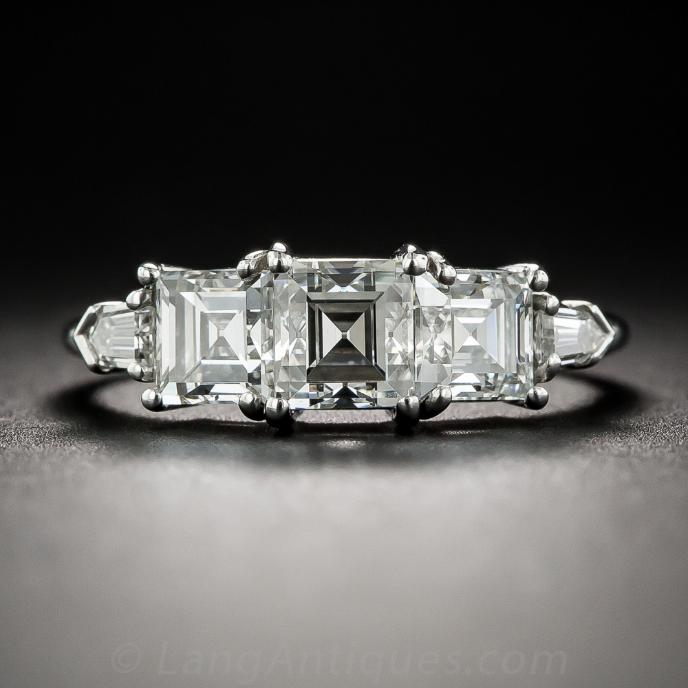 Art Deco Three-Stone Square-Cut Diamond Platinum Ring