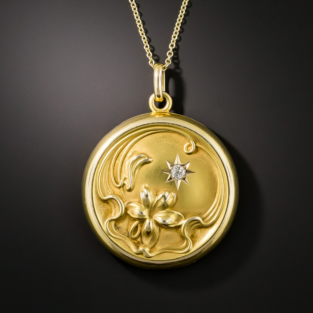 Art Nouveau Diamond Locket by Elias Rees & Son