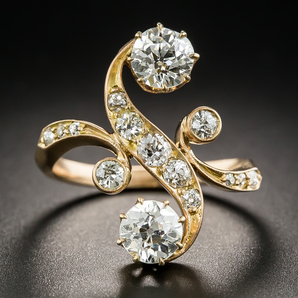 Art Nouveau Diamond Twin Stone Dinner Ring