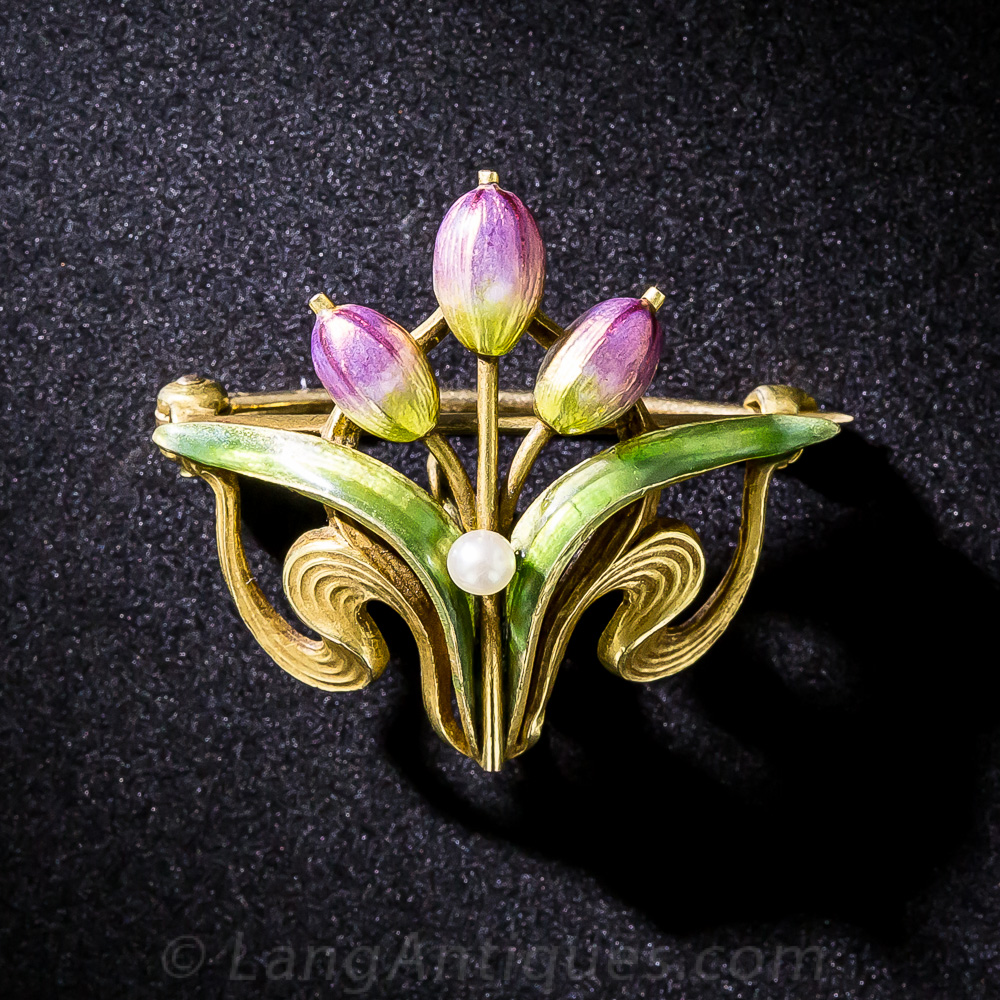 Art Nouveau Enamel Tulip Pin/Pendant