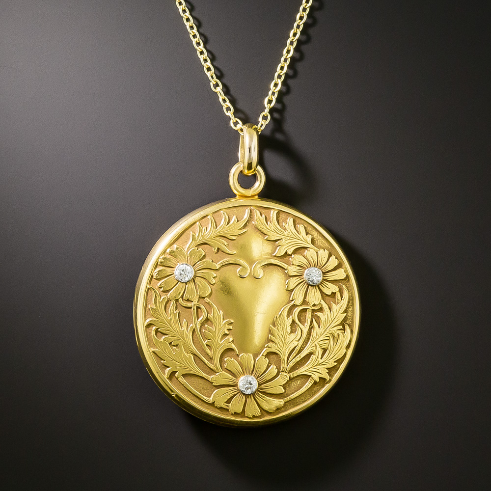 Art Nouveau Floral and Diamond Locket by Allsopp-Bliss