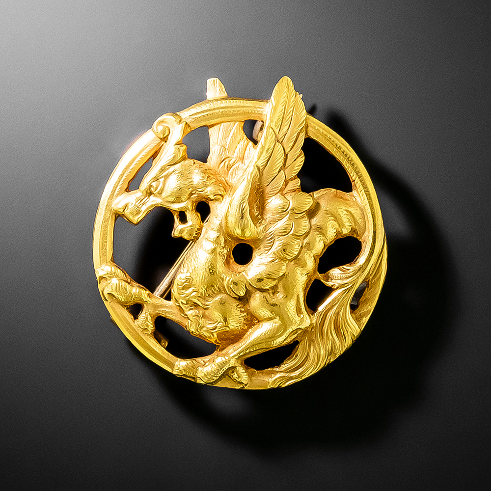 Art Nouveau Griffin 18K Brooch