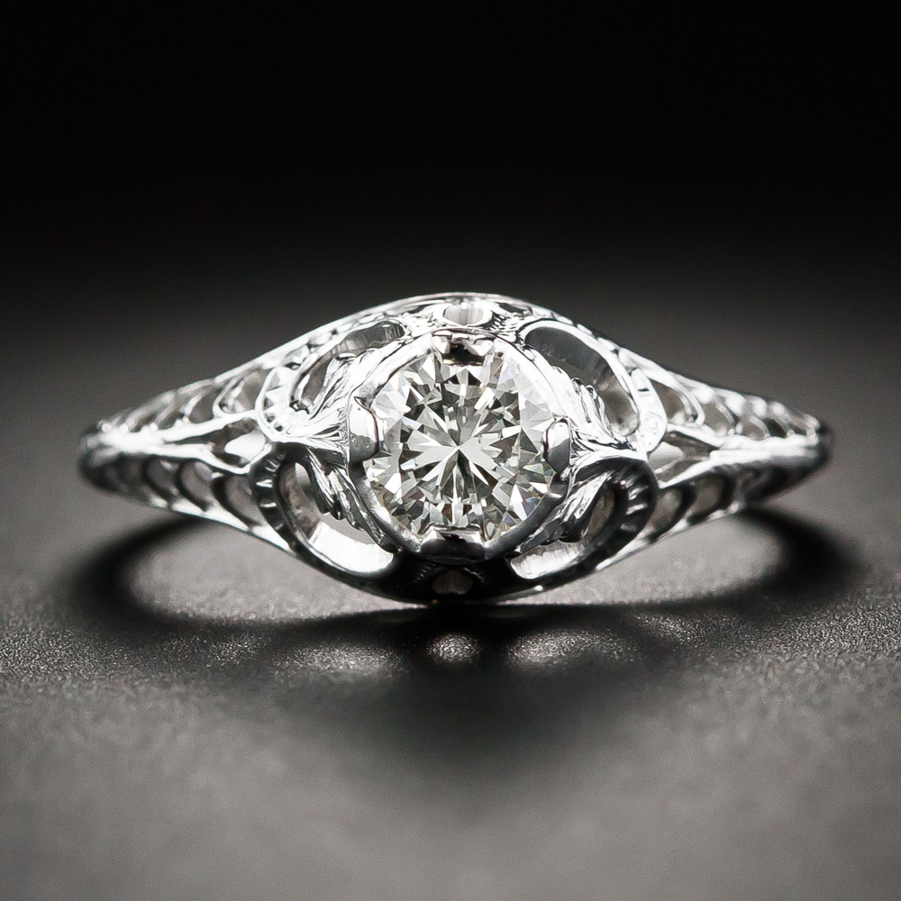 Art Nouveau Inspired .35 Carat Diamond Engagement Ring, Size 4 1/2