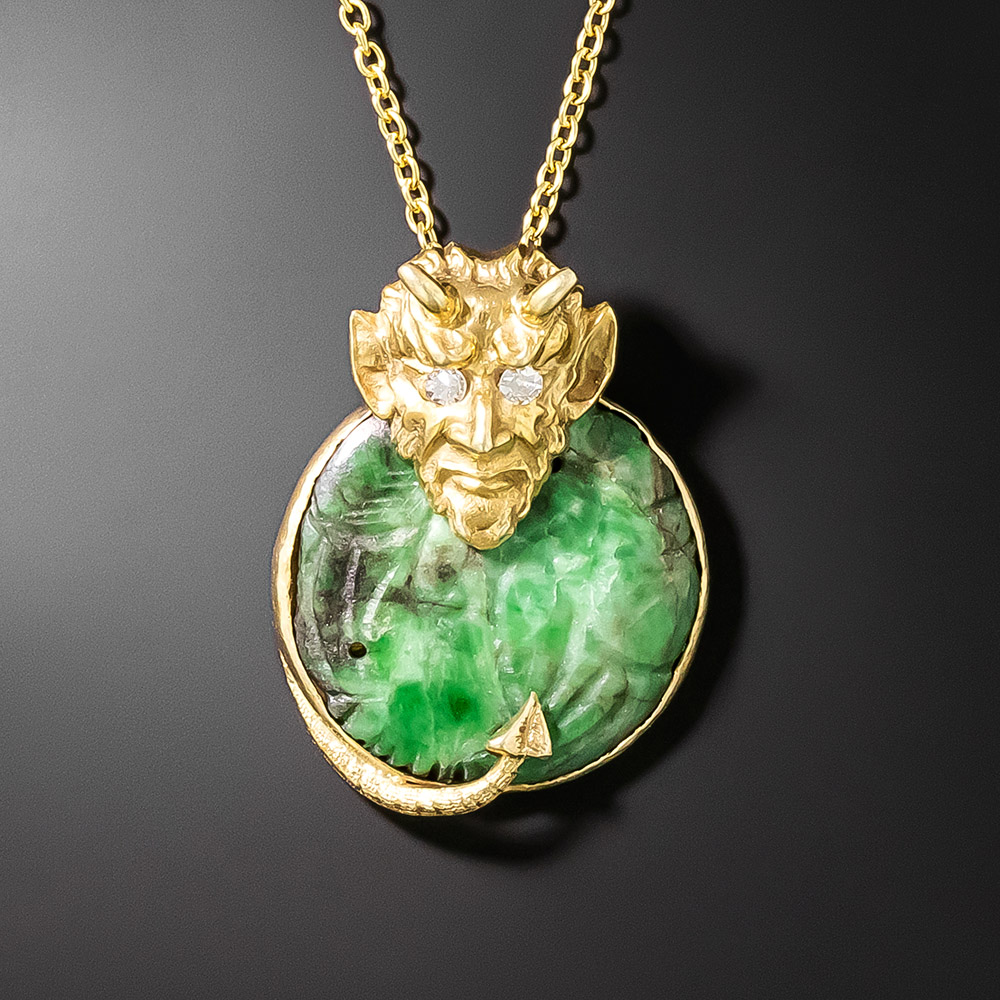 Art Nouveau Jade Devil Pendant