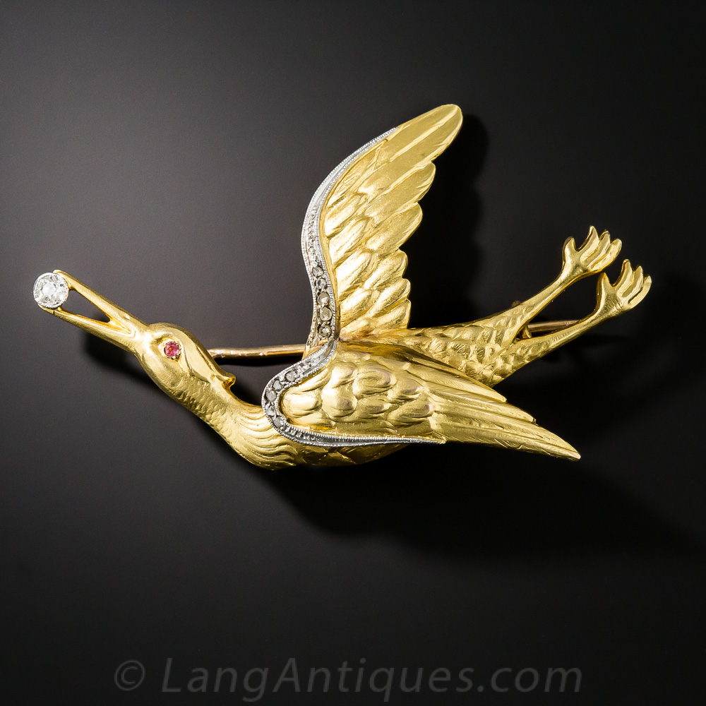 Art Nouveau Stork Brooch
