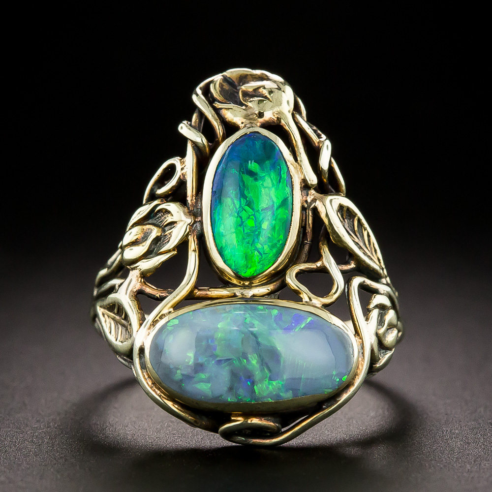 Arts and Crafts Double Opal Ring