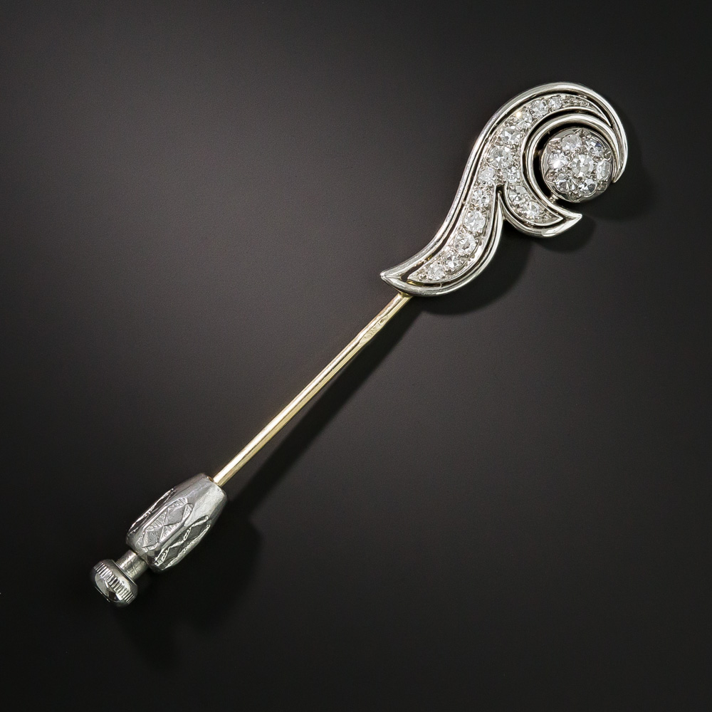 Belle Epoque Diamond Scroll Stick Pin