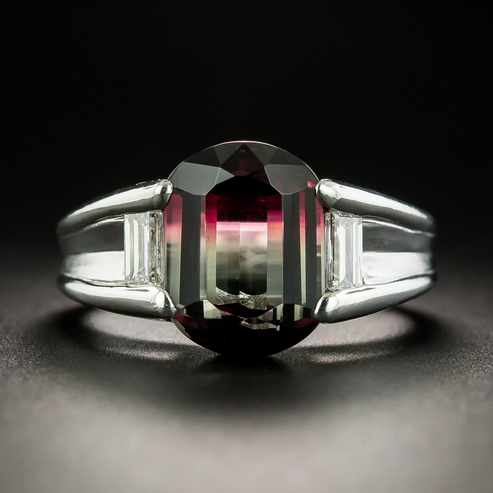 Bicolor Tourmaline Platinum Diamond Ring