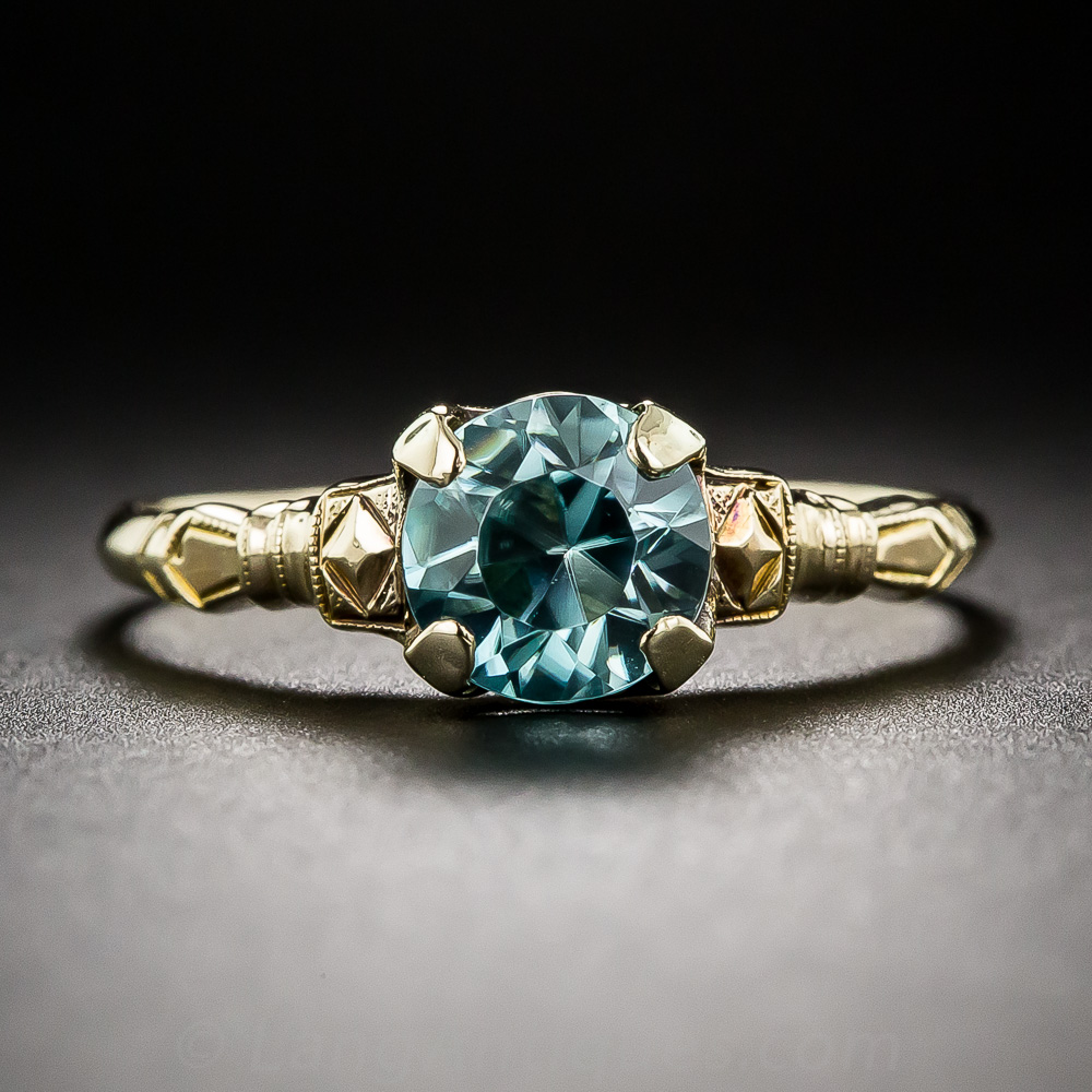 Blue Zircon Art Deco Ring