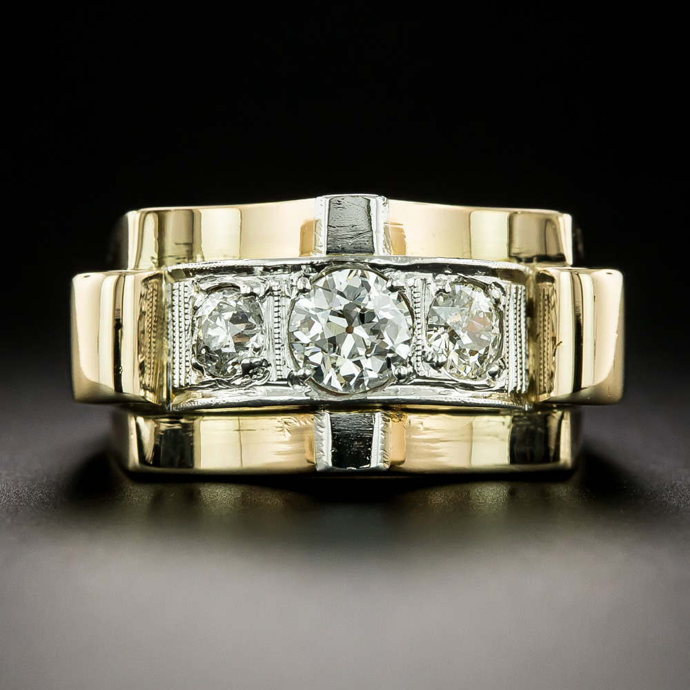 Bold Retro Three-Stone Diamond Ring