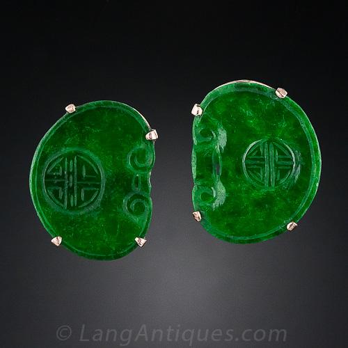 Carved Jade Bat Earrings