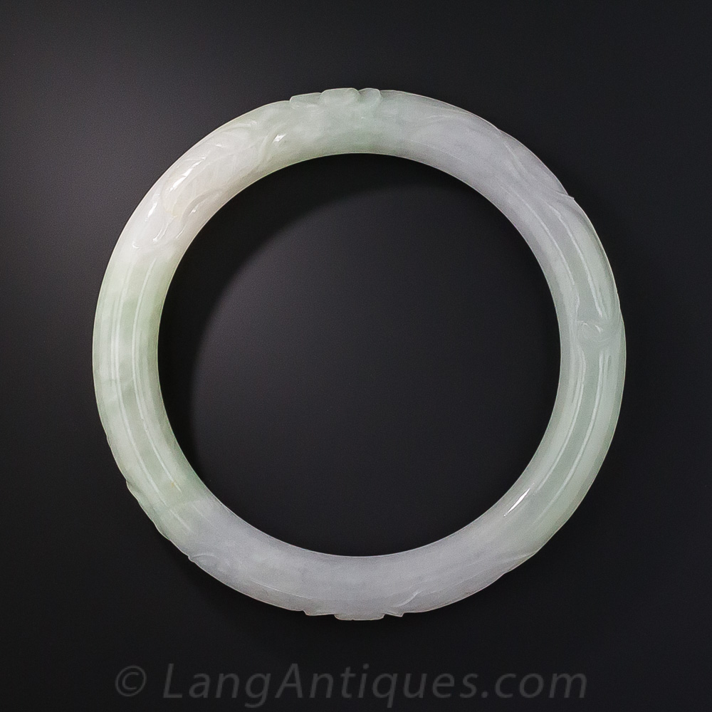 Carved Lavender and Light Green Solid Jade Bangle