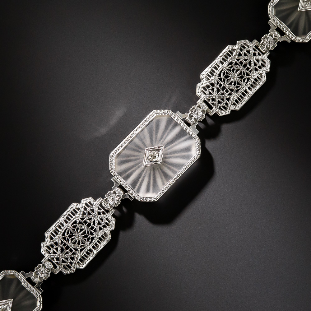 Carved Quartz Crystal Diamond Bracelet