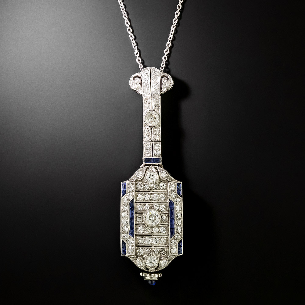 Art Deco Sapphire and Diamond Pendant Watch