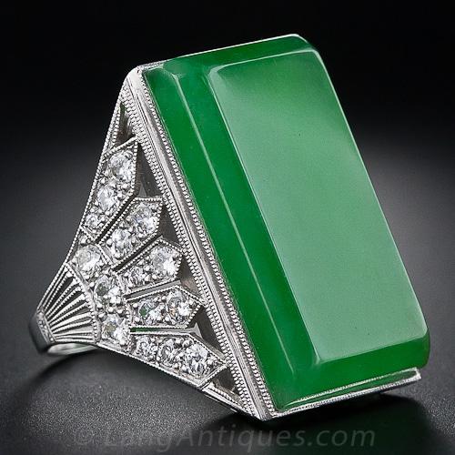 Colossal Natural Jade Art Deco Ring