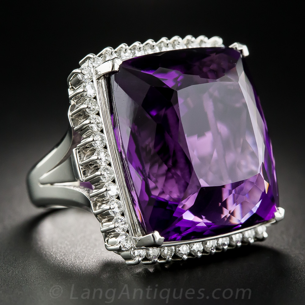 Colossal Platinum 54.12 Carat Amethyst and Diamond Cocktail Ring