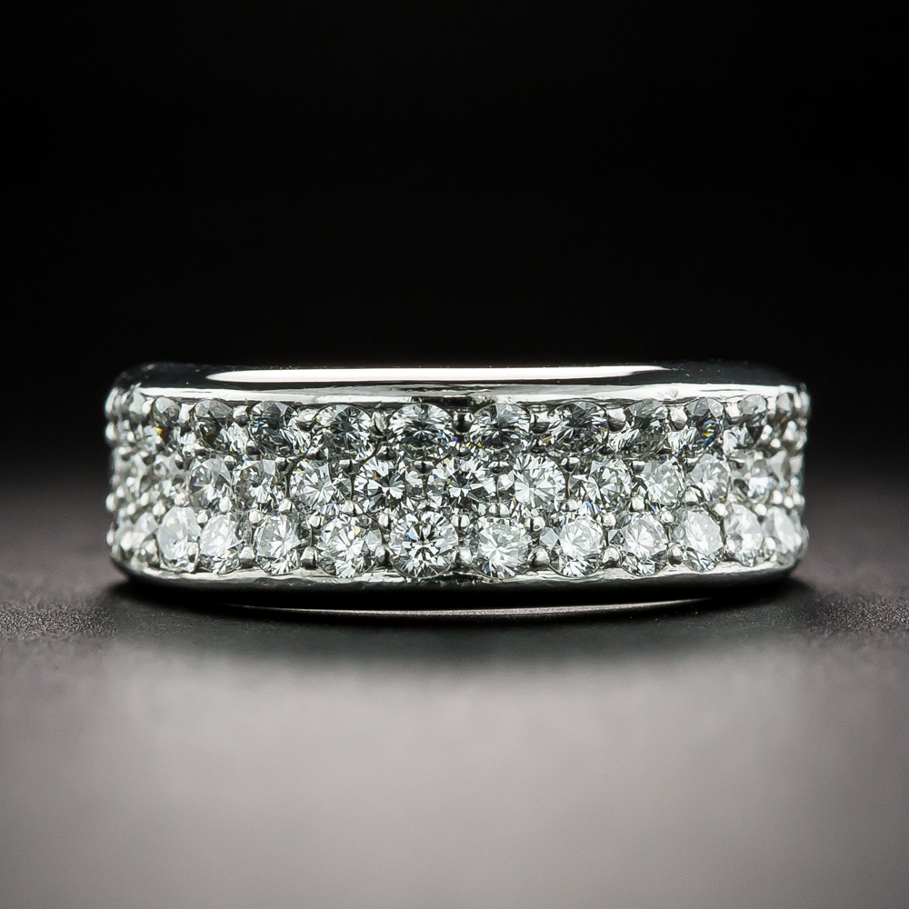 Concave Three-Row Diamond Band Ring