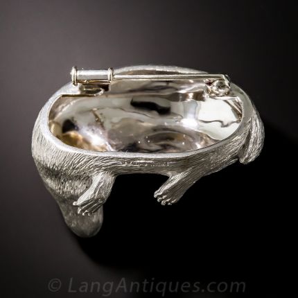 18K White Gold and Enamel English Badger Brooch