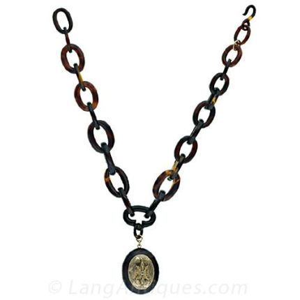Antique Tortoise Shell Locket and Chain