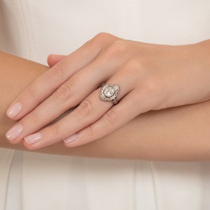 Art Deco .95 Carat Cushion-Cut Diamond Ring