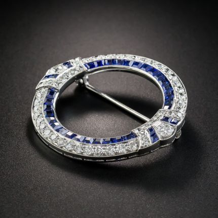 Art Deco Diamond and Calibre Sapphire Circle Pin