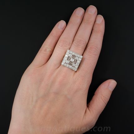 Art Deco Square Diamond and Platinum Ring