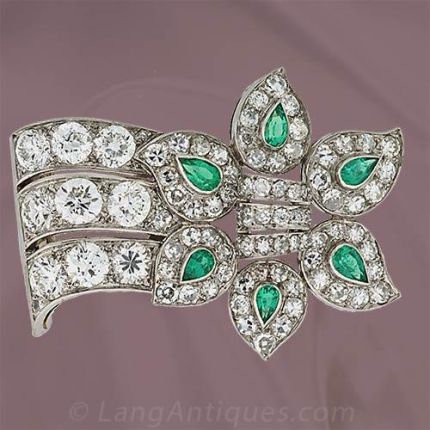 'Chaumet' Art Deco Emerald and Diamond Clip Pin
