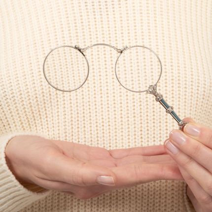 Edwardian Blue Enamel and Diamond Lorgnette