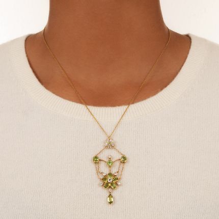 English Antique Peridot and Colorless Beryl Necklace