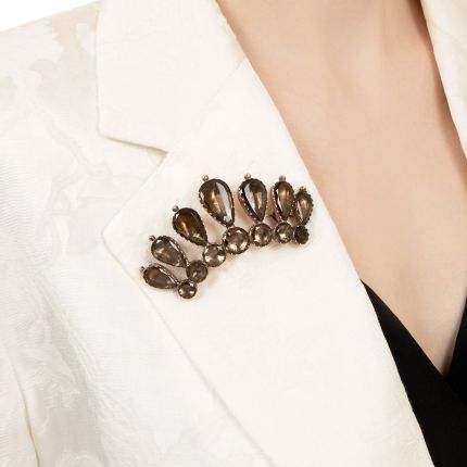 English Georgian Smoky Quartz Crown Brooch / Hair Ornament