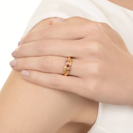 English Victorian Ruby and Diamond Carved Ring