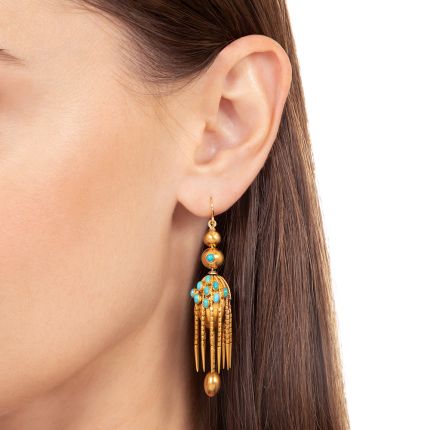 English Victorian Turquoise Fringe Earrings