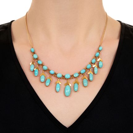 English Victorian Turquoise Fringe Necklace