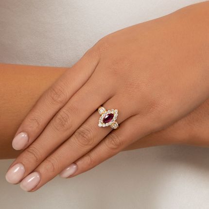 Estate 1.00 Carat Marquise Ruby Diamond Ring