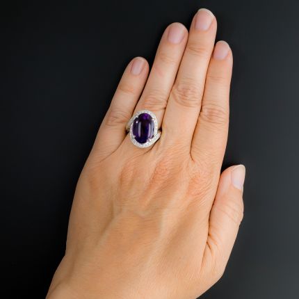 Estate Buff Top Amethyst and Diamond Ring