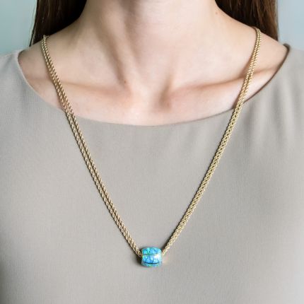 Estate Opal Inlay Barrel Pendant with Double Rope Chain
