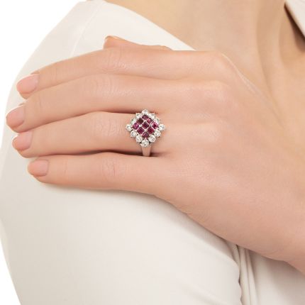Estate Ruby and Diamond Lozenge Shaped Ring