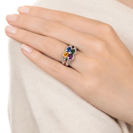 Four Color Sapphire and Diamond Ring