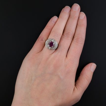 French Grape Garnet and Diamond Circular Dome Ring