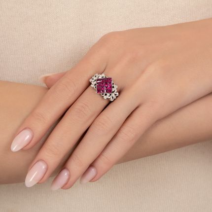 Invisible Set Ruby and Diamond Ring, Size 6