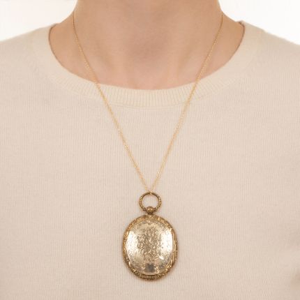 Large English Georgian Engraved Double Locket Pendant