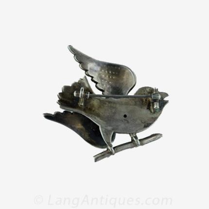 Late 19th Century Silver Bird on a Perch Brooch