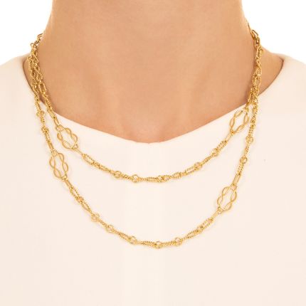 Long Fancy 18K Gold Chain Necklace