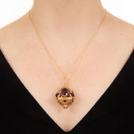 Mid-Century Amethyst Lantern Necklace