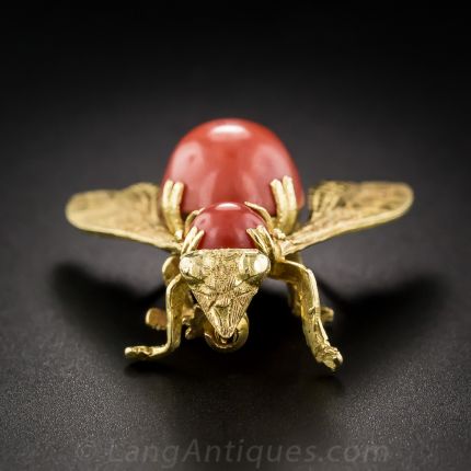 Mid-Century Coral Wasp Pin
