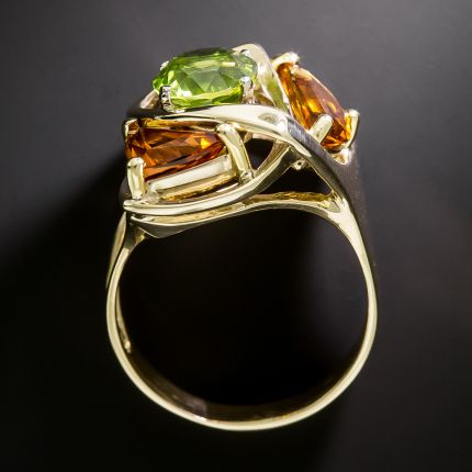 Mid-Century Modern Peridot and Citrine Ring